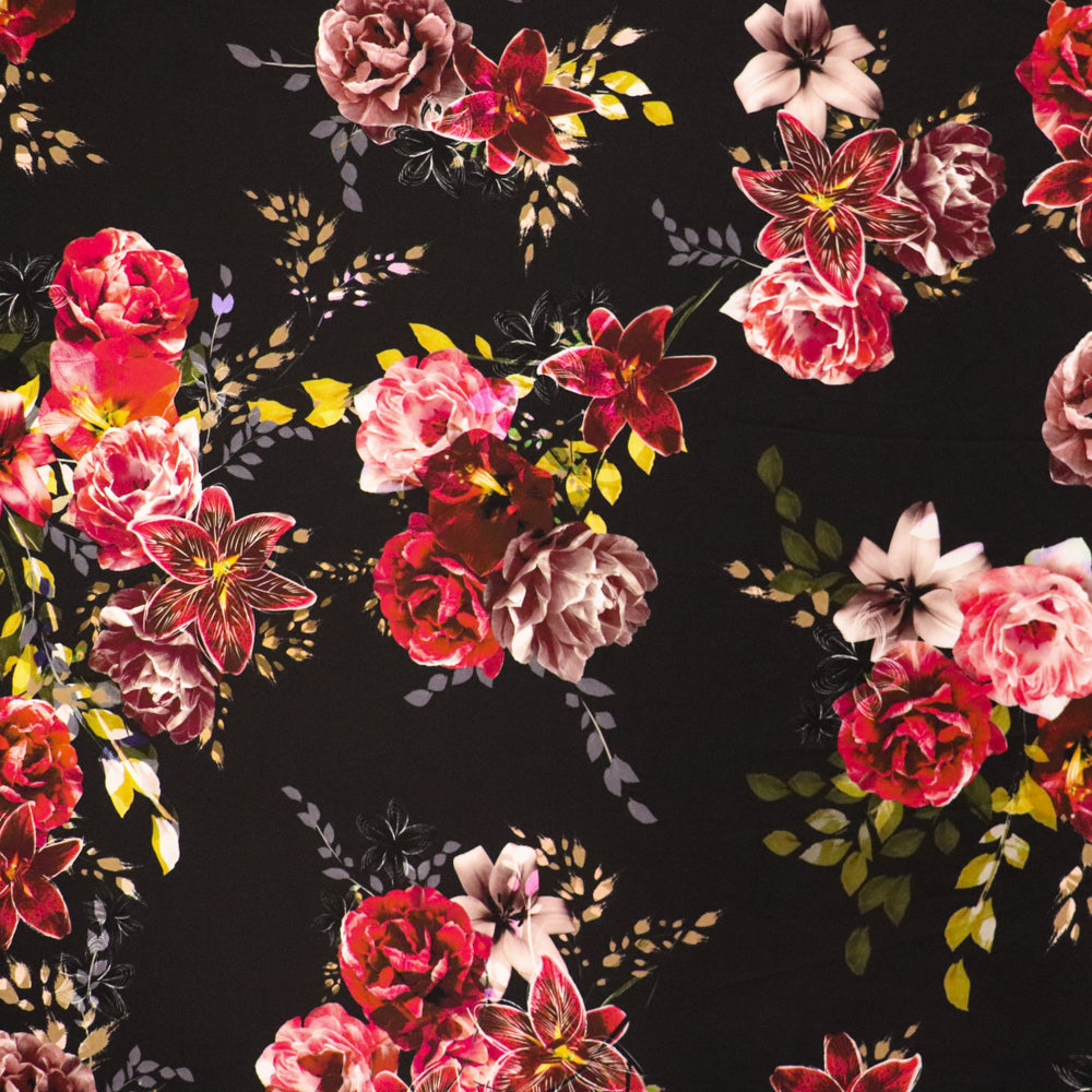 (39C) Black Floral Fabric – Fabric Styles